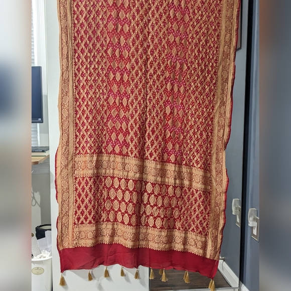 Other | Beautiful Indian Red And Gold Bandhani Dupatta | Poshmark